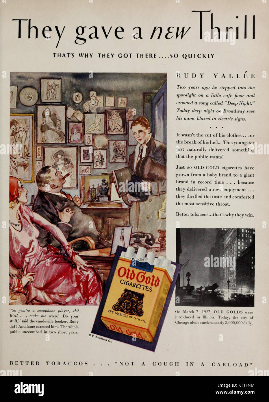 This 1930 advertisement for Old Gold Cigarettes features famous singer ...