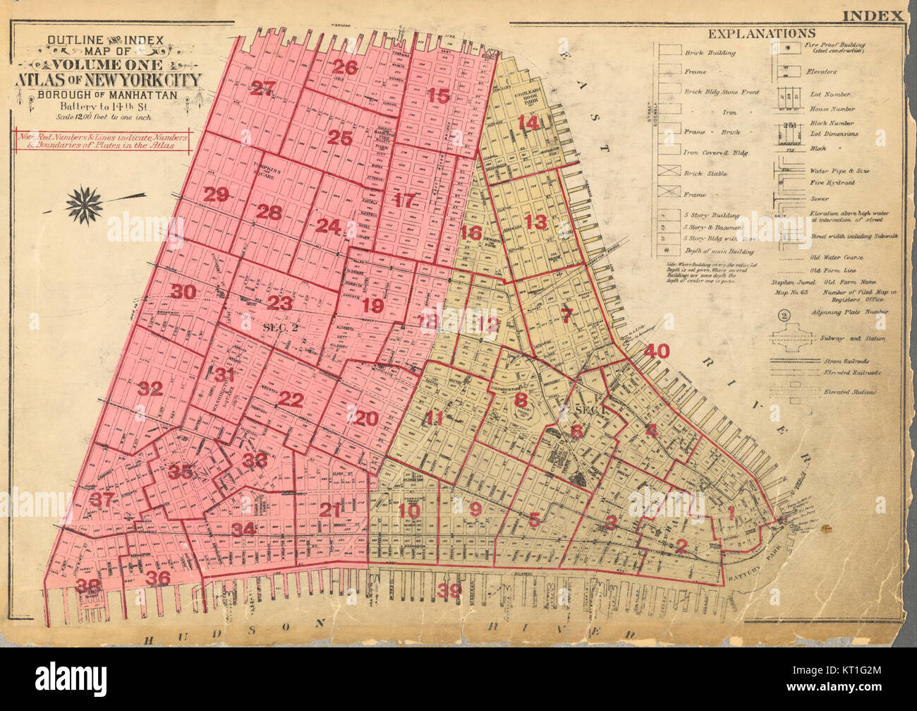 This map, published in 1930, outlines the Manhattan section from ...