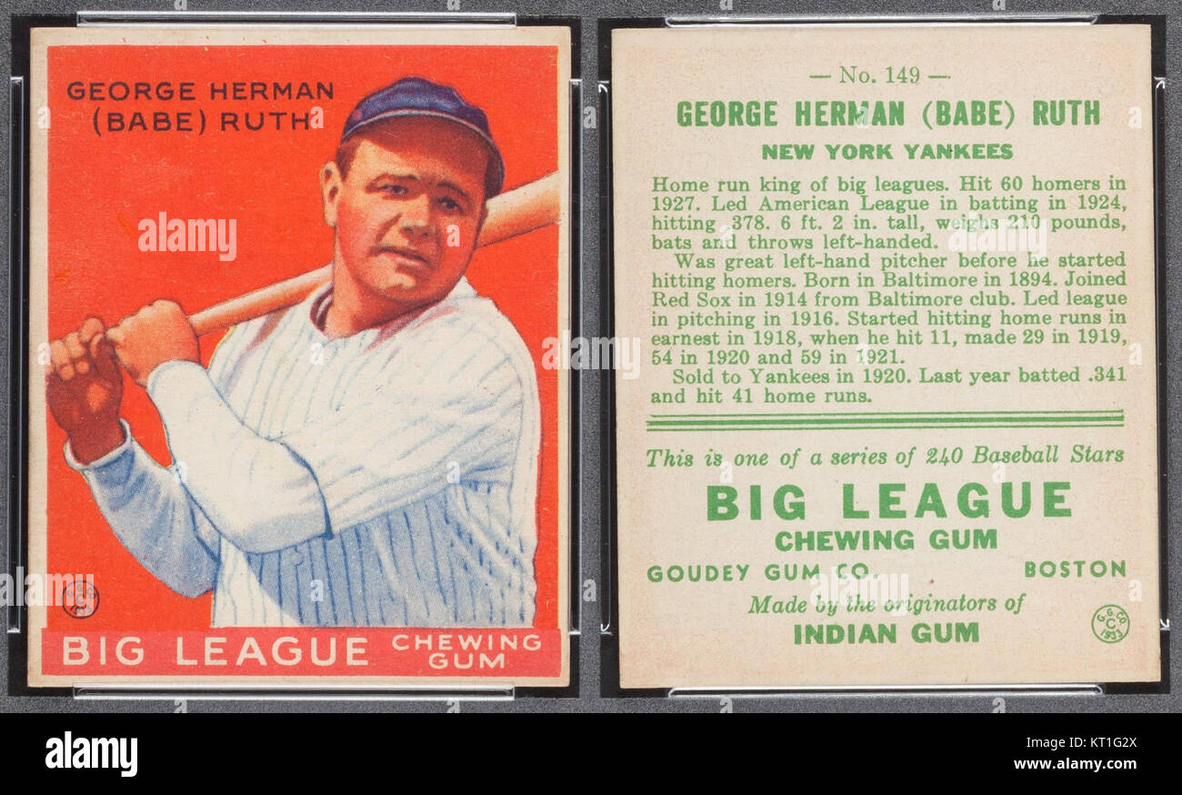The 1933 Goudey Babe Ruth card, numbered 149, is one of the most iconic ...