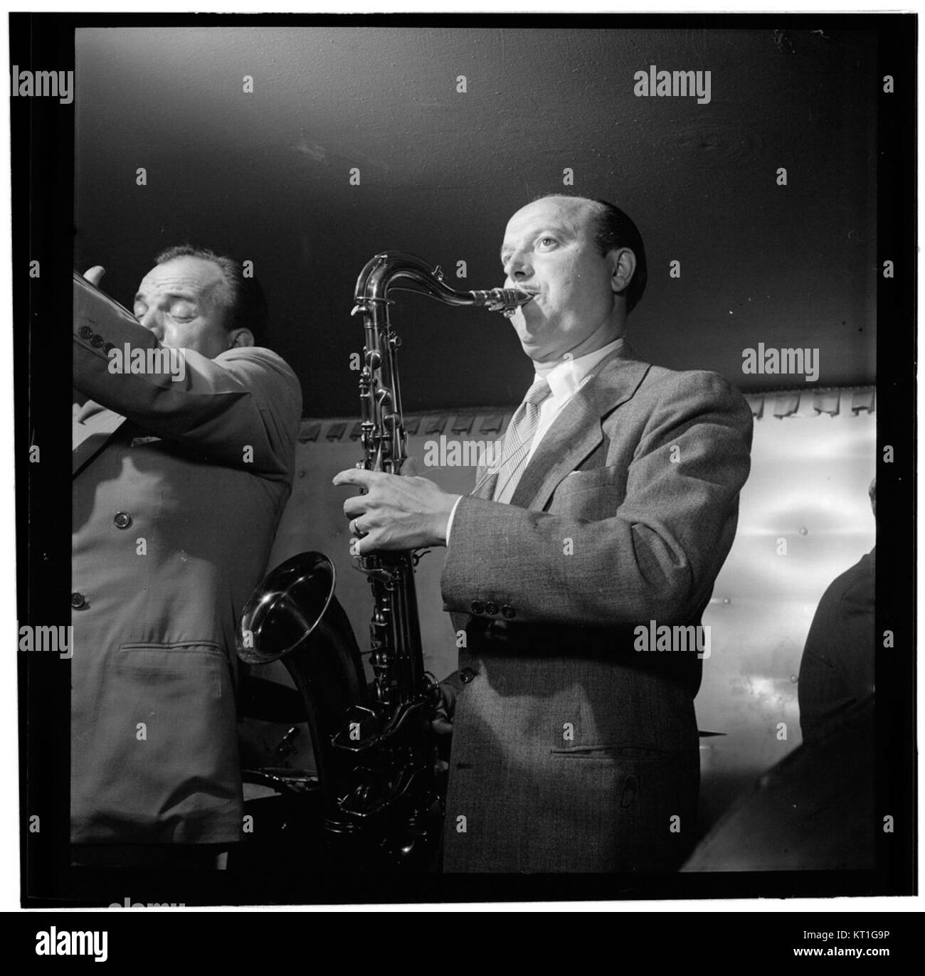 A photograph featuring jazz musicians Bud Freeman and Marty Marsala ...