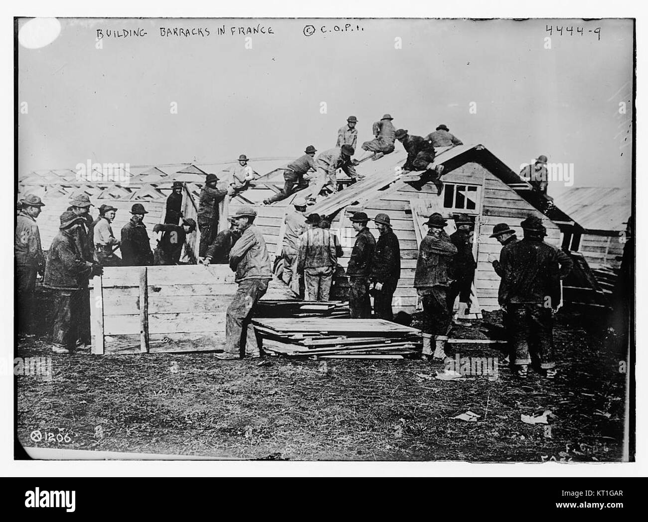 An image depicting the construction of military barracks in France ...