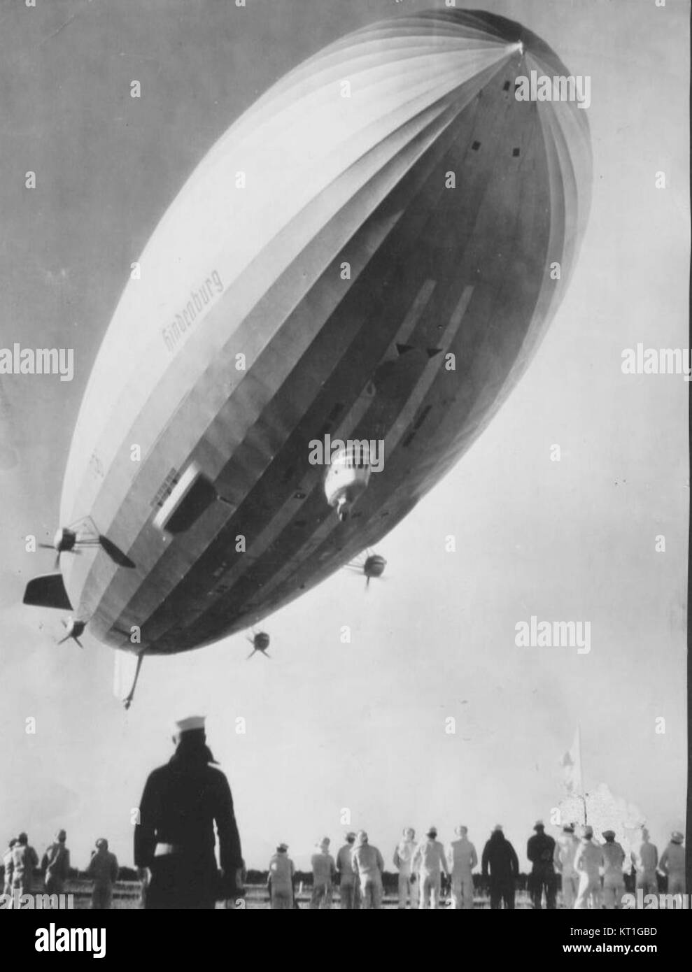 The 1936 landing of the Hindenburg, a German passenger airship, marking ...