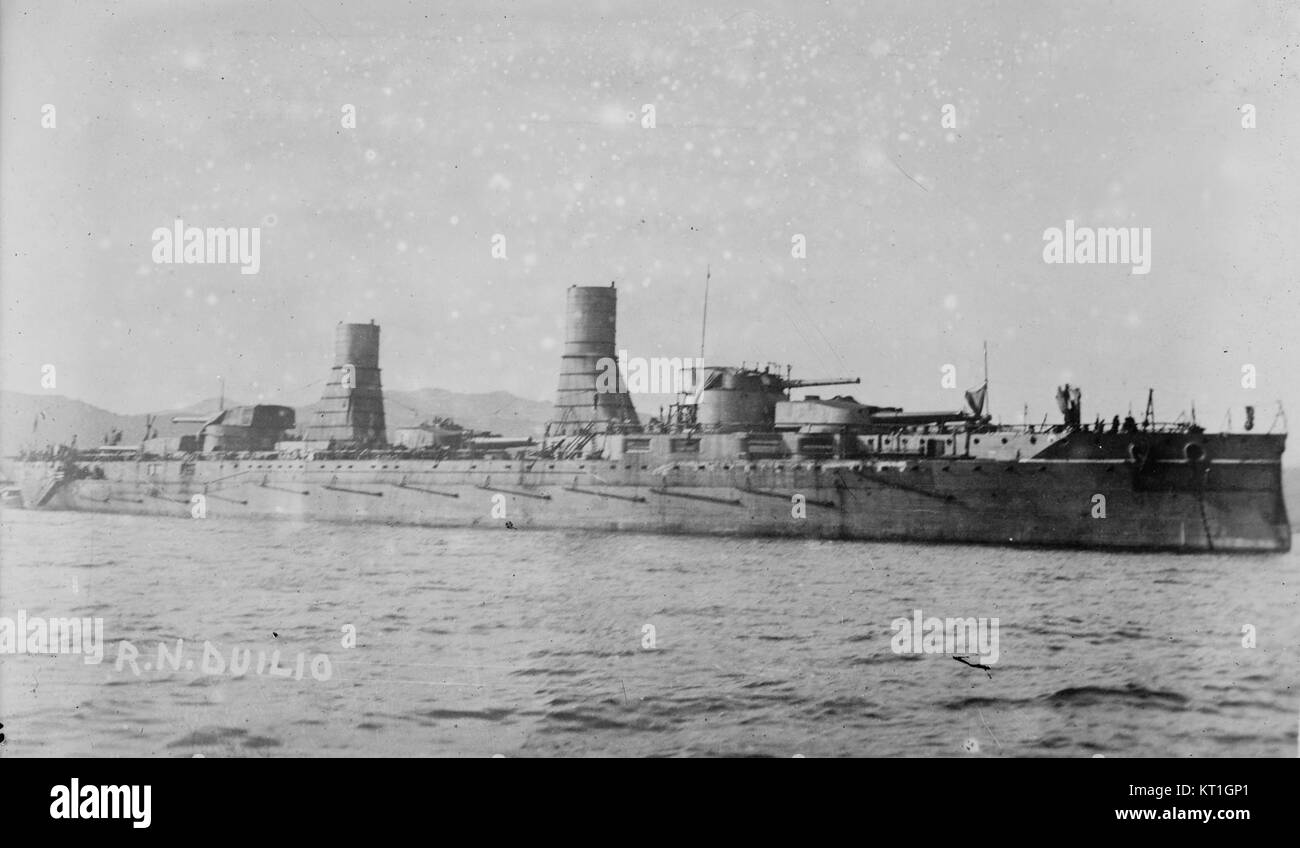 The Italian battleship Caio Duilio, shown in a photograph from 1942 ...