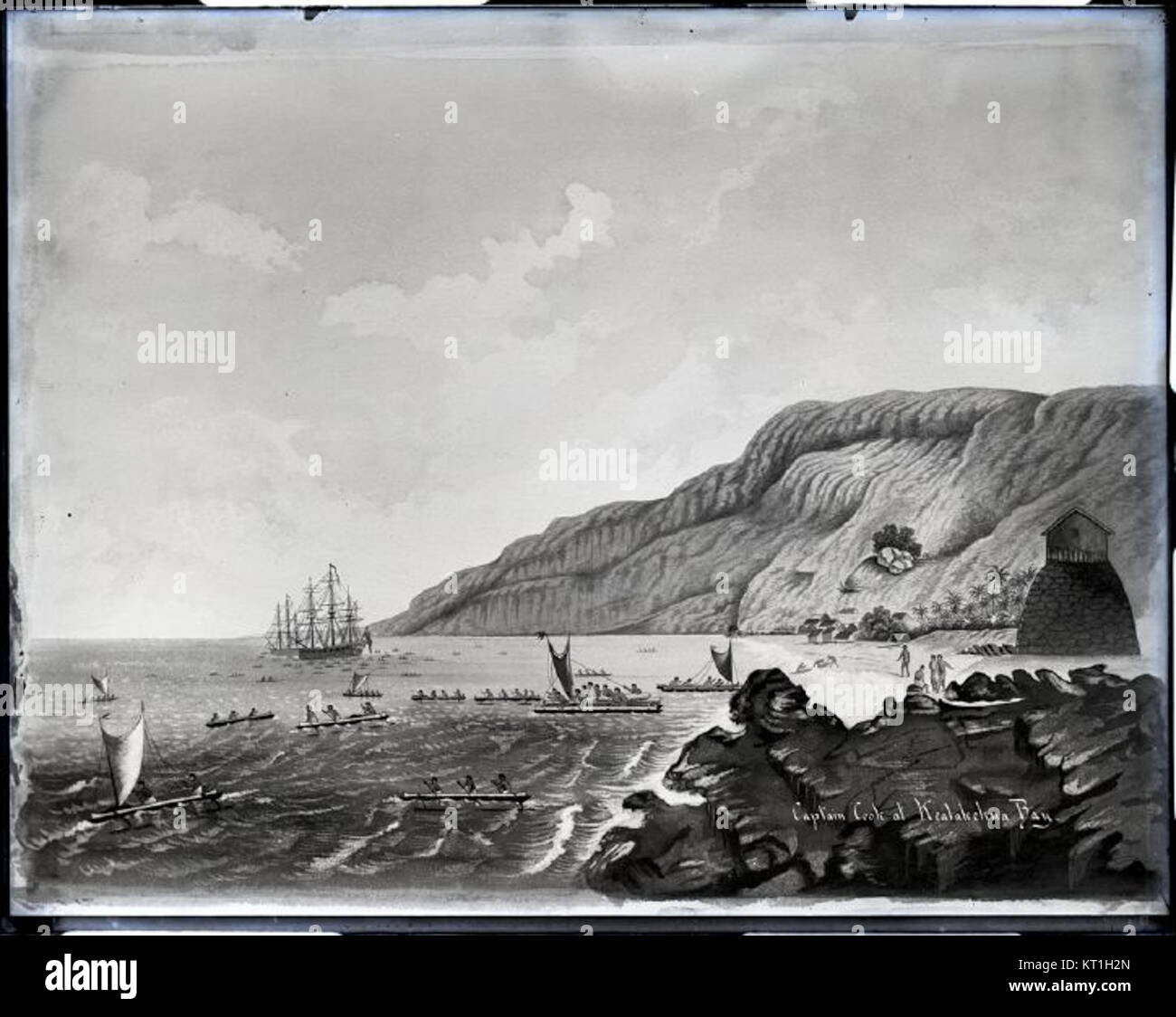 This photograph shows Captain James Cook at Kealakekua Bay in Hawaii ...