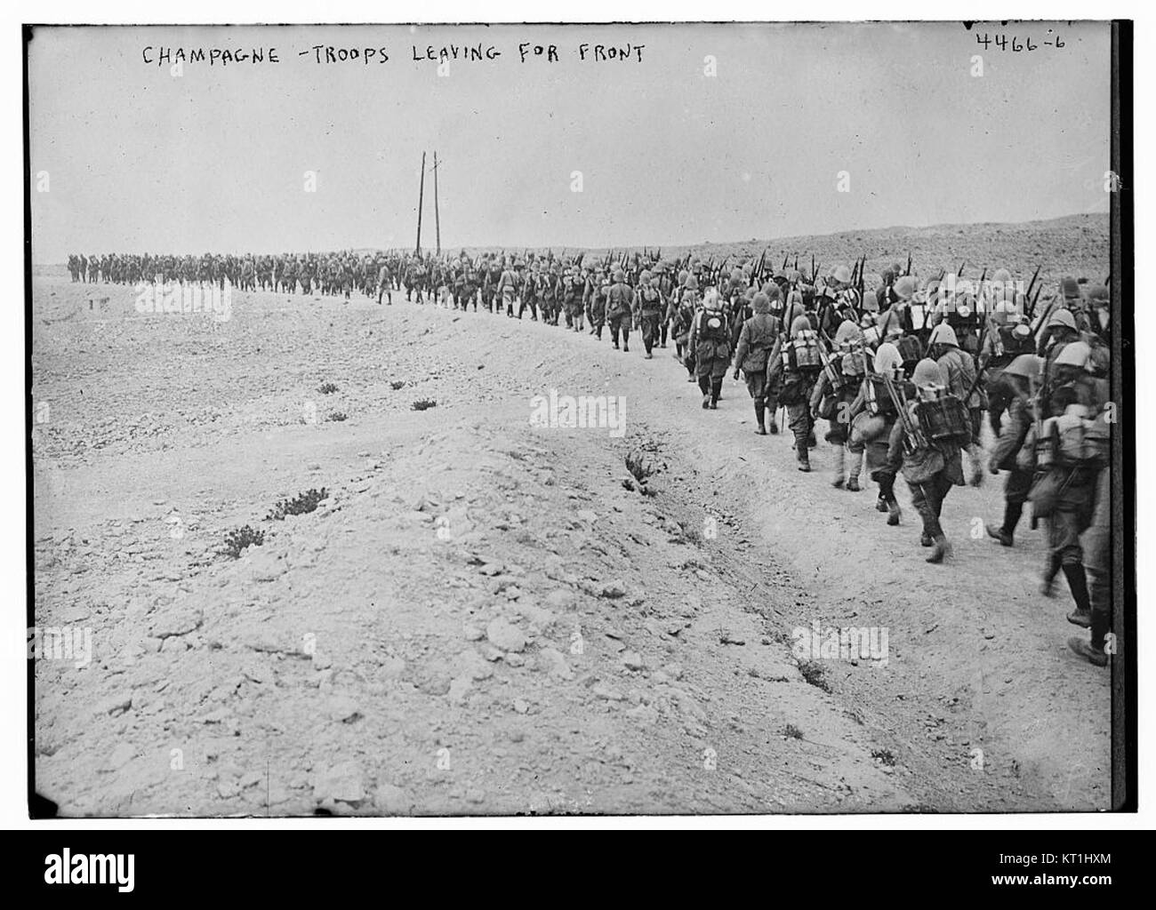 This image shows troops leaving for the front during World War I, with ...