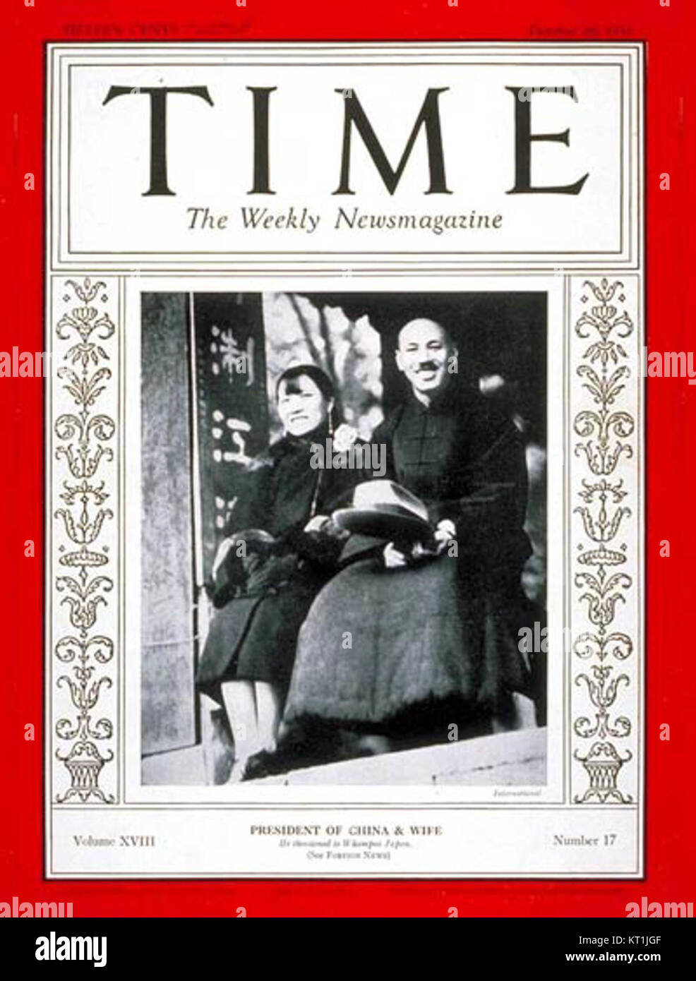 The Time magazine cover featuring Chiang Kai-shek and Madame Chiang ...