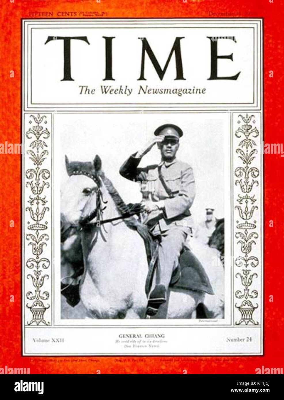 A 1933 *TIME* magazine cover featuring Chiang Kai-shek, the prominent ...
