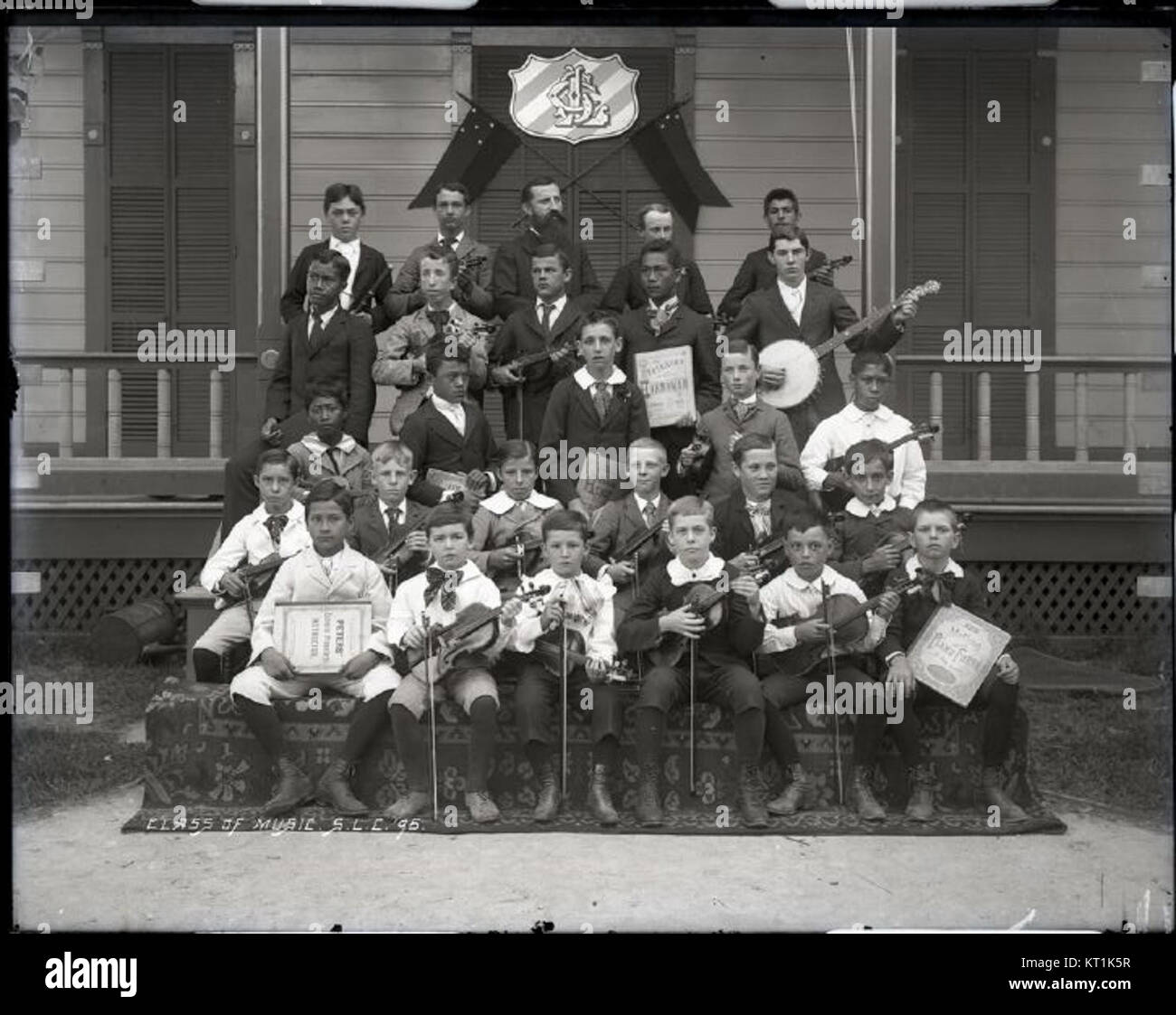 A photograph by Brother Bertram of a music class at Saint Louis College ...