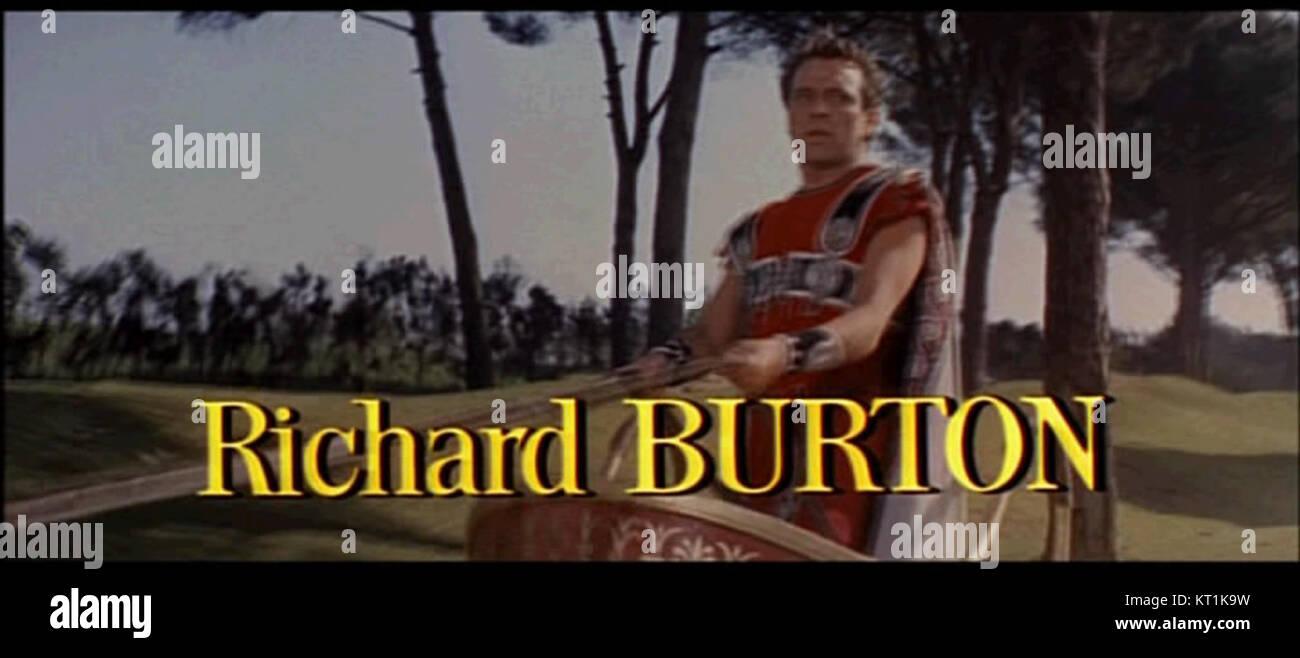 A screenshot from the 1963 movie trailer for 'Cleopatra,' featuring ...