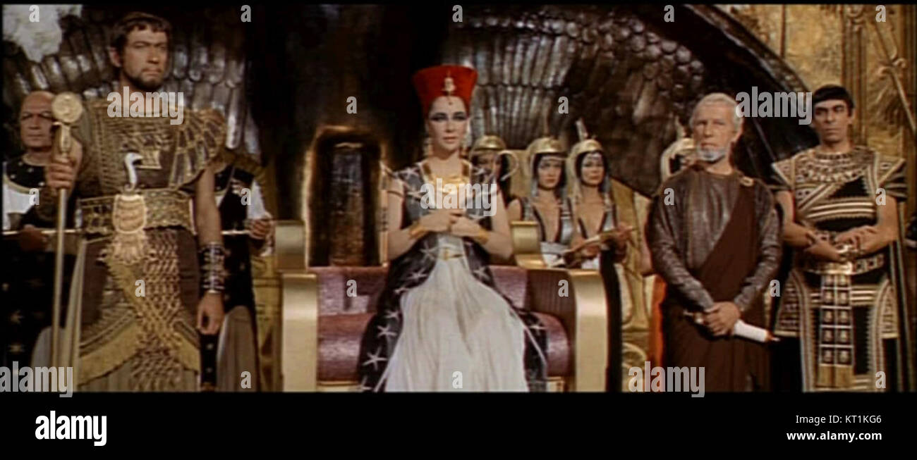 A screenshot from the 1963 film 'Cleopatra,' showcasing a key scene ...