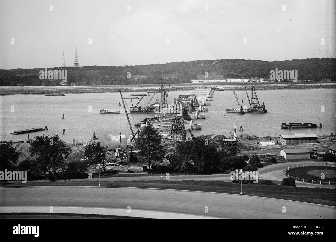 A historical photograph of the construction of Arlington Memorial ...