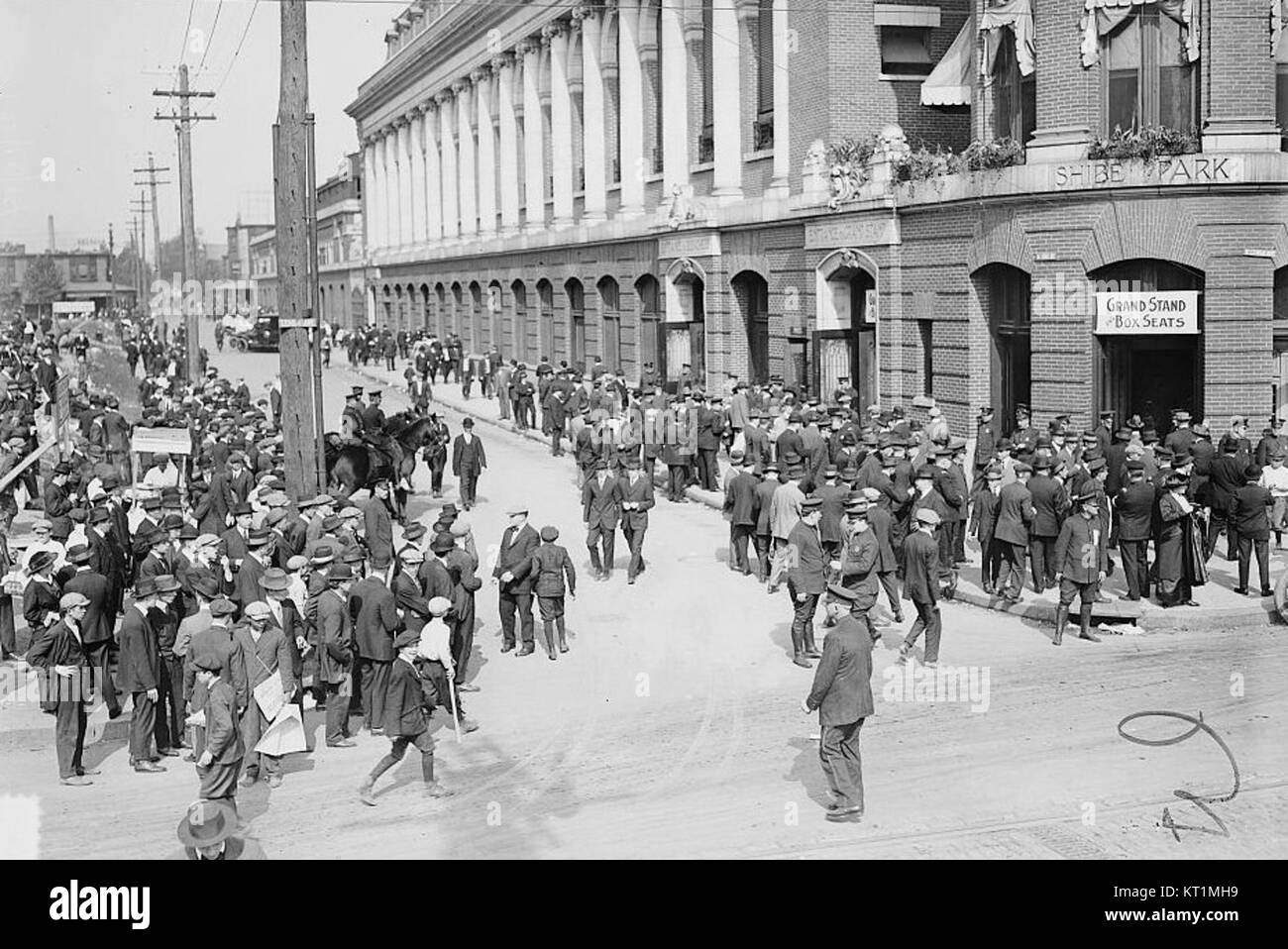 This photograph shows a crowd outside Shibe Park during the 1914 World ...