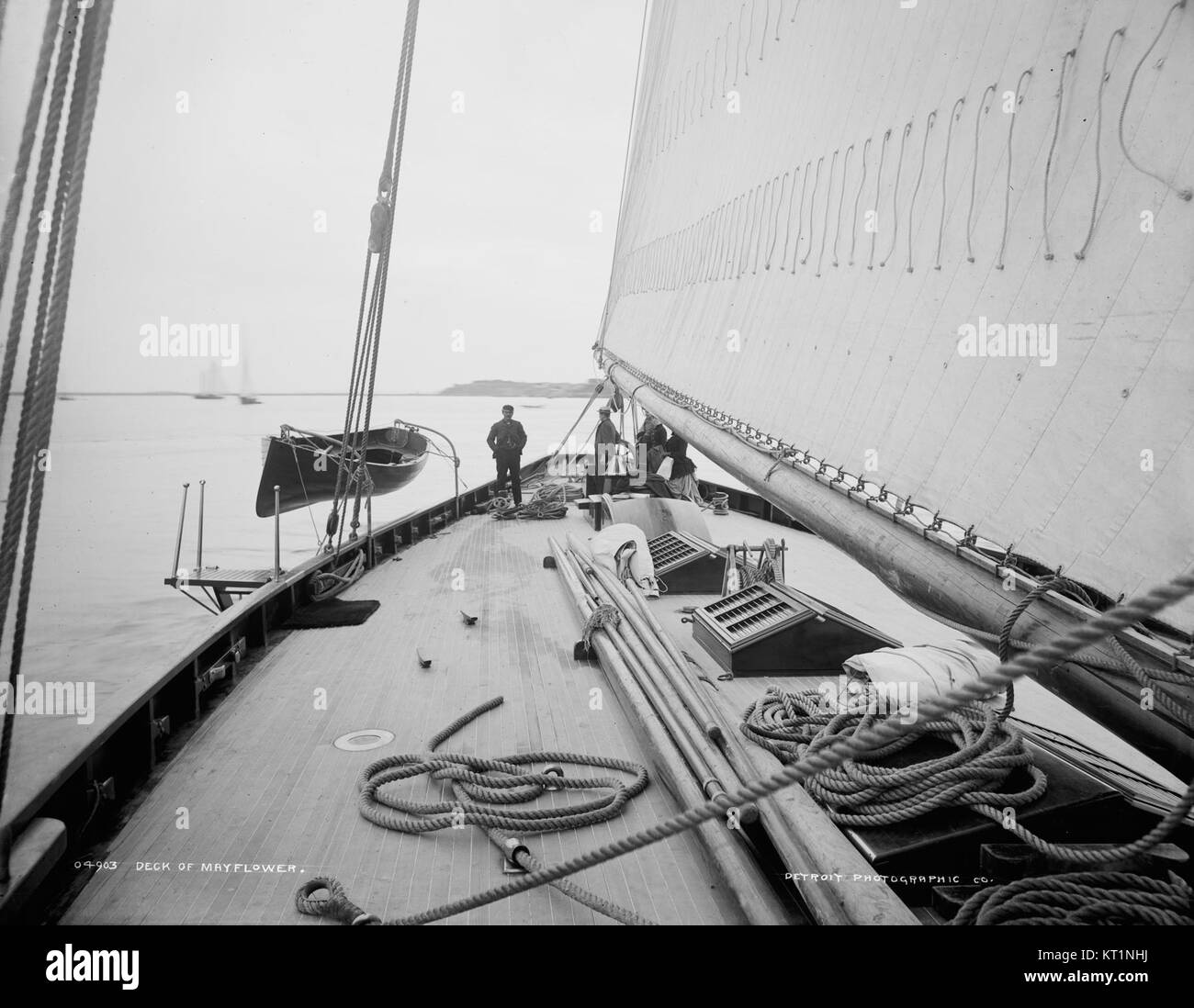 The deck of the sloop Mayflower, the historic ship that carried the ...
