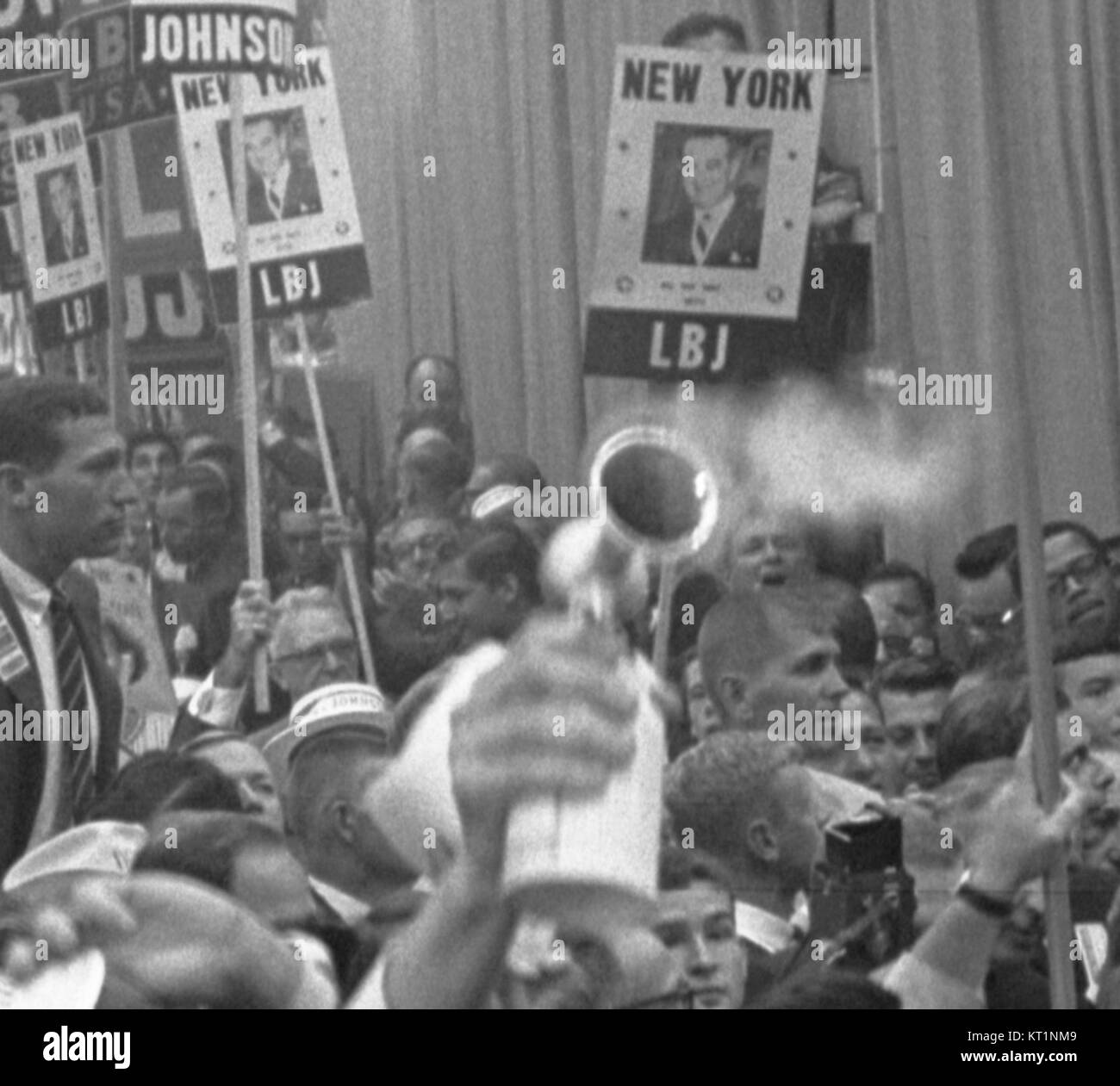 This image captures delegates on the floor during the 1964 Democratic ...