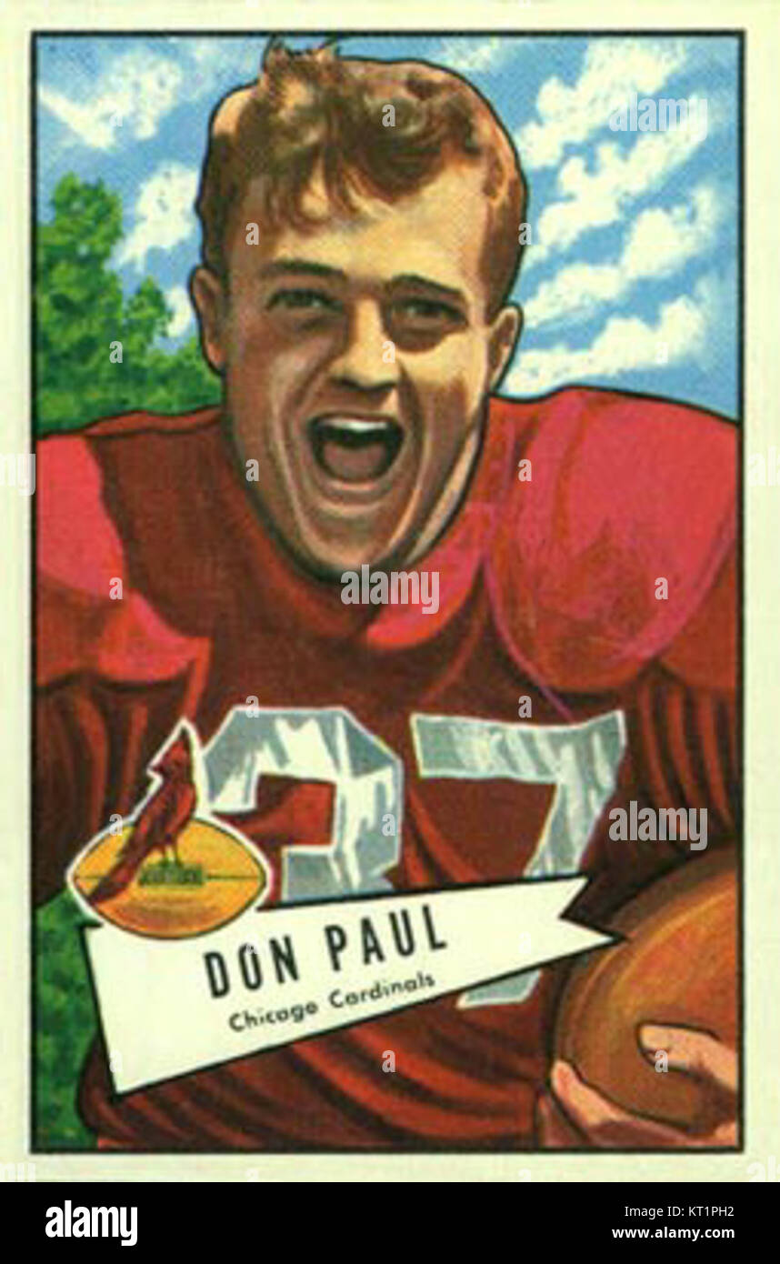 The Don Paul card from the 1952 Bowman Large series features the ...