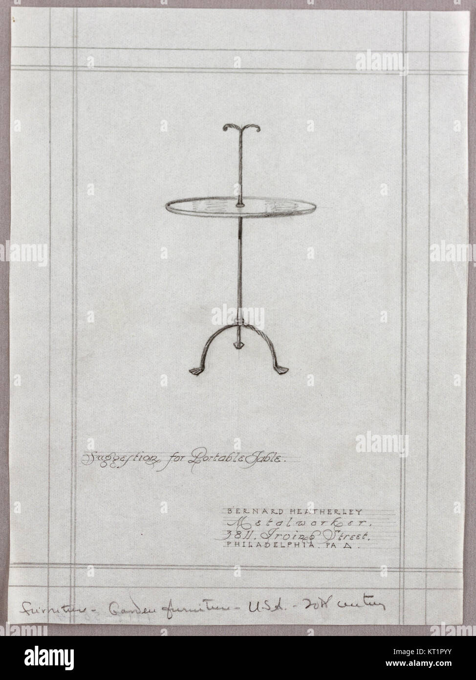 This drawing represents a design for a metal portable table from the ...
