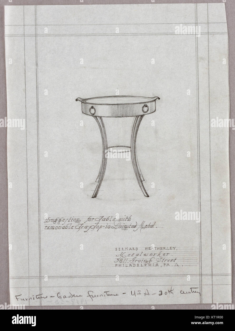 A 1930s drawing of a table featuring a removable tray-top made of ...