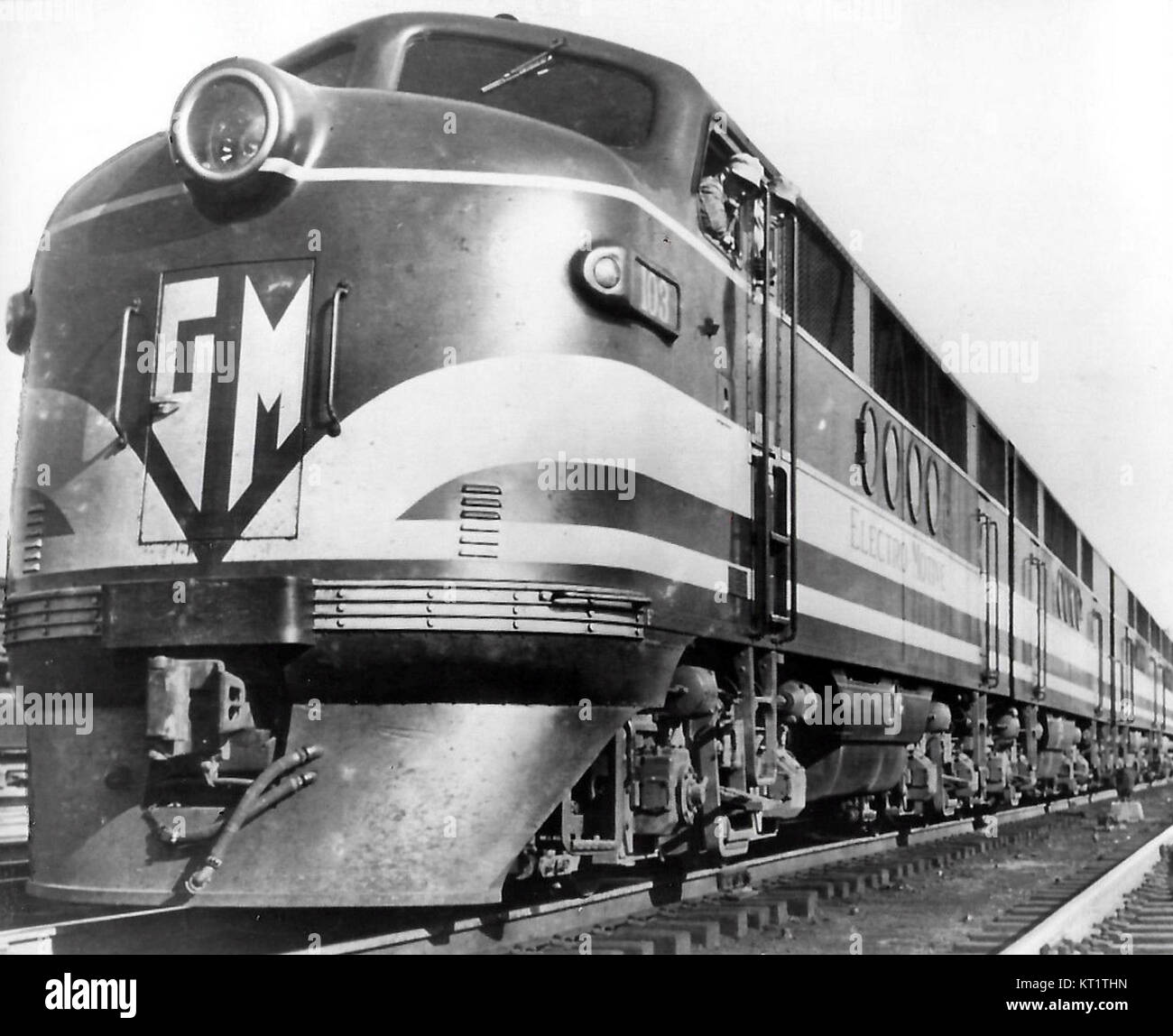 This image features the EMD FT GM 103, a diesel-electric locomotive ...