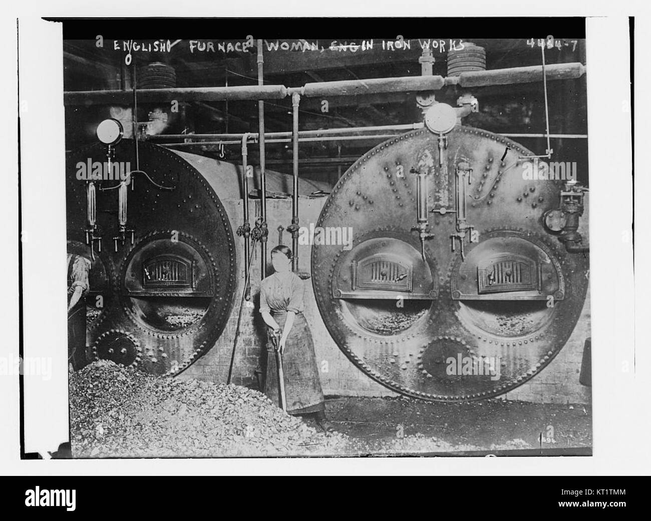 An English furnace woman working in an iron works factory, a crucial ...