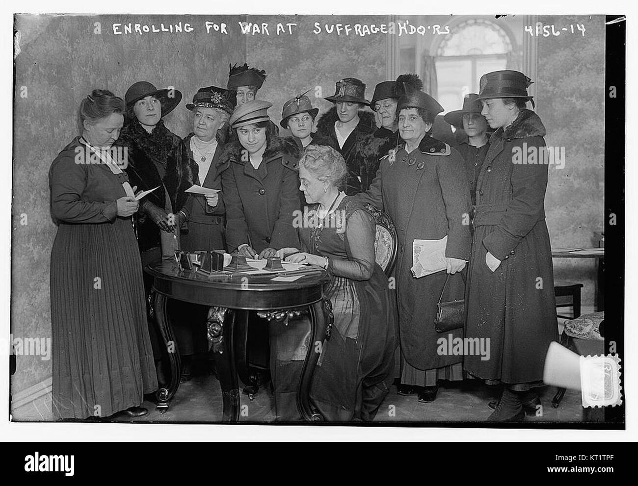 This image captures the historical moment during the suffrage movement ...