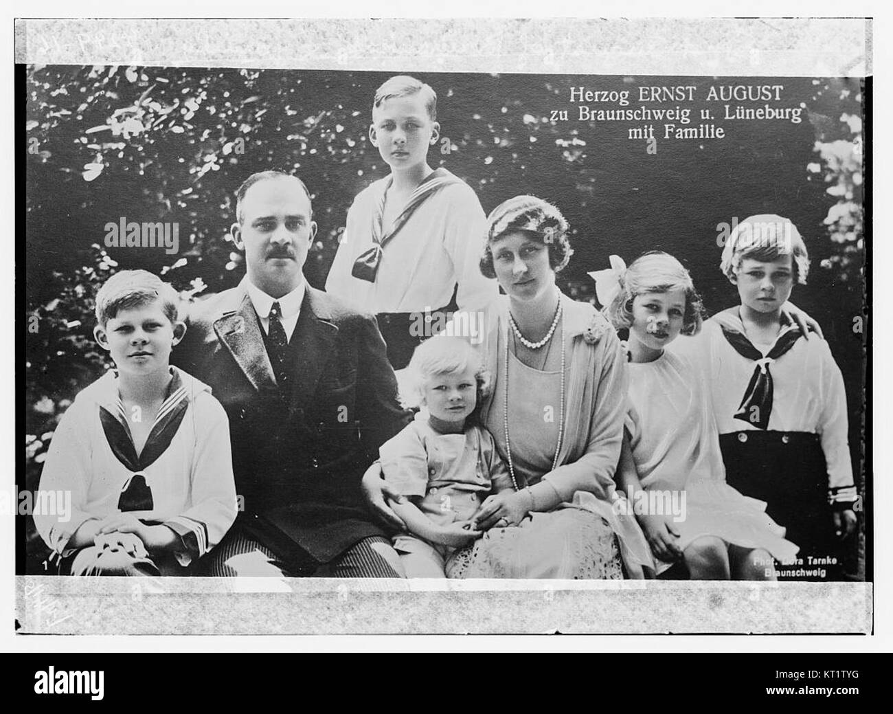 The image shows a portrait of Ernst August of Brunswick and his family ...
