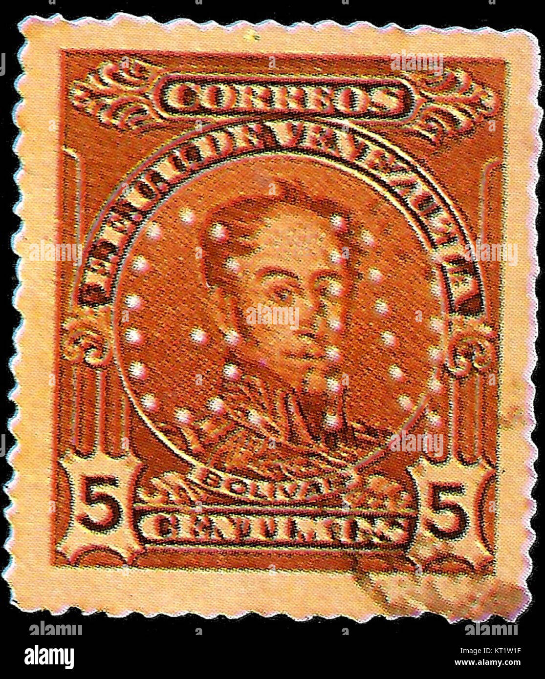 This stamp features the effigy of the Liberator, a key figure in Latin ...