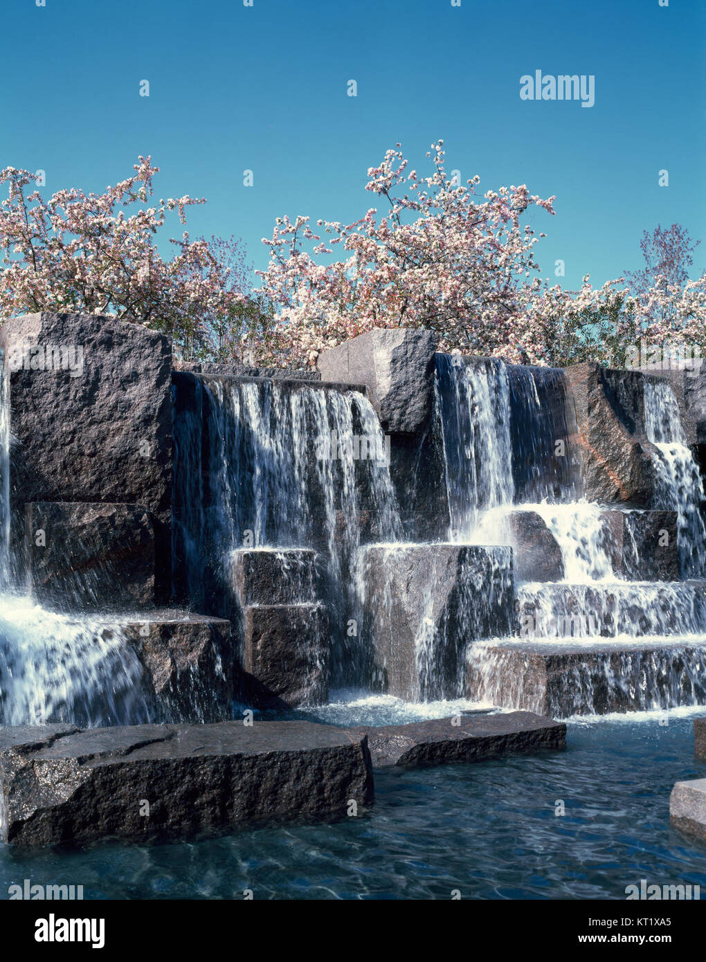 The Franklin Delano Roosevelt Memorial features a serene waterfall as ...
