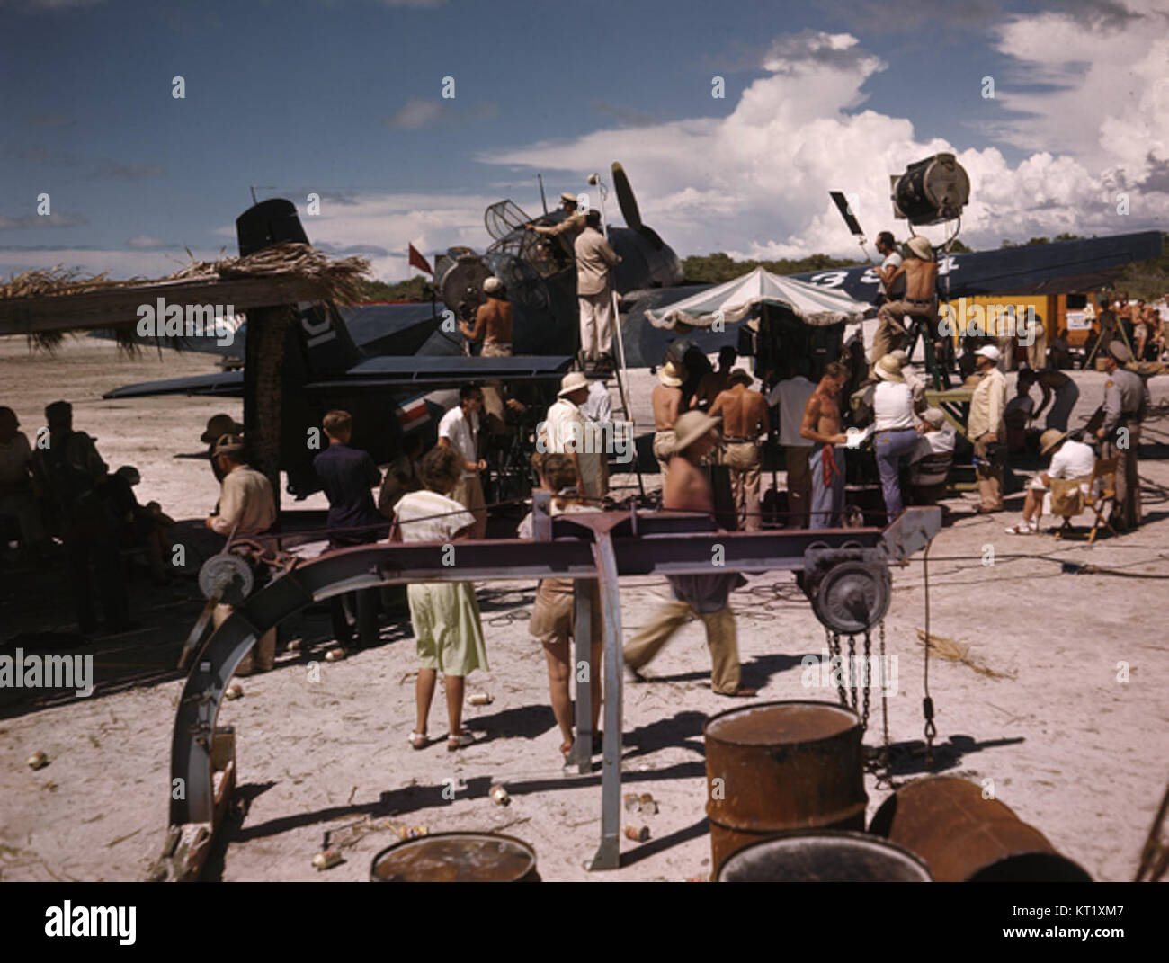 This image captures the filming of the 1948 musical film *On an Island ...