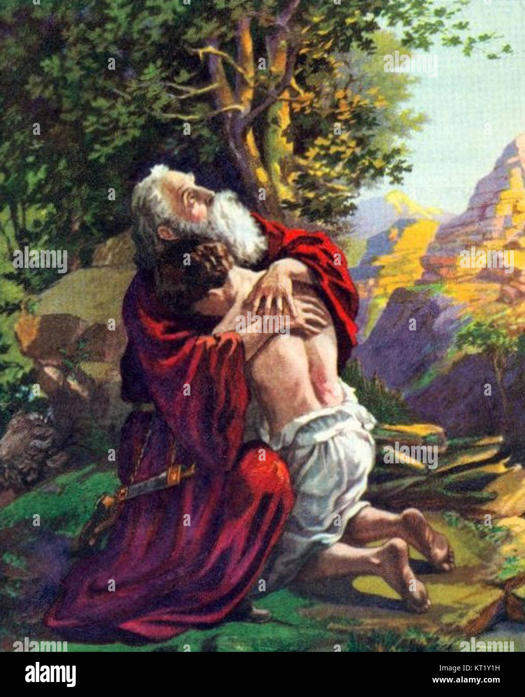 A depiction of the biblical figures Abraham and Isaac, focusing on ...