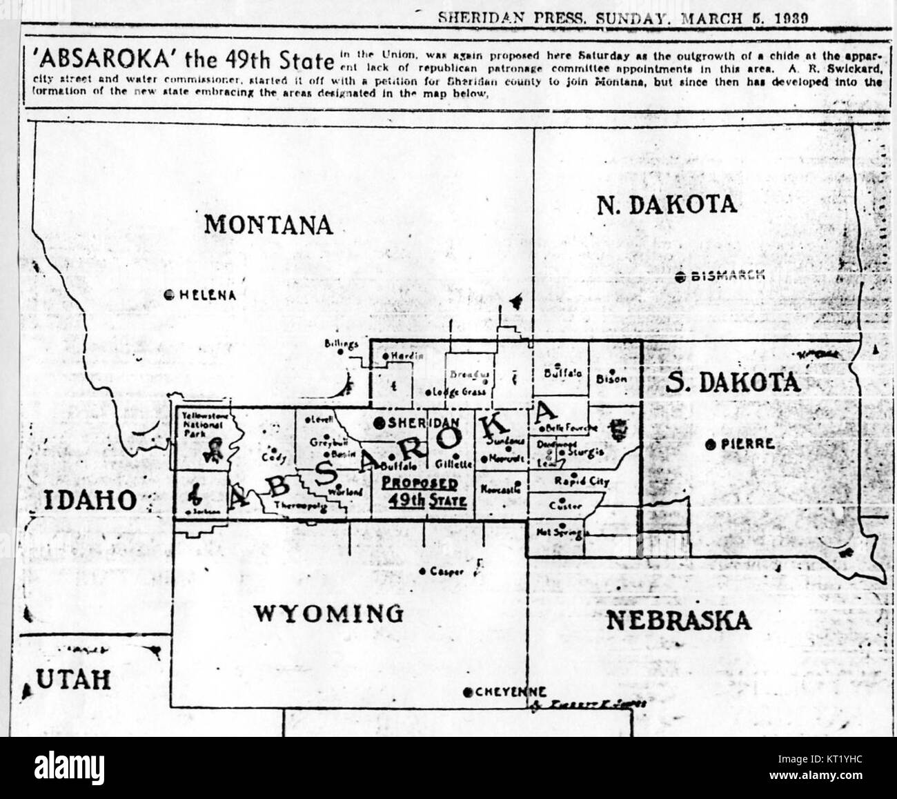 A map of the Absaroka region, featured in a contemporary newspaper ...