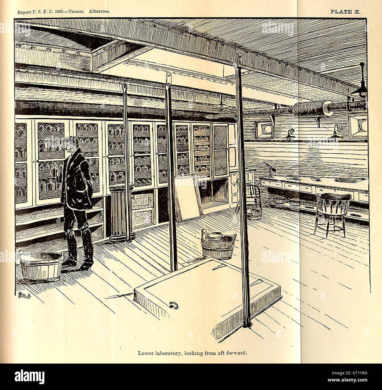 This photograph shows the lower laboratory aboard a vessel, with a view ...