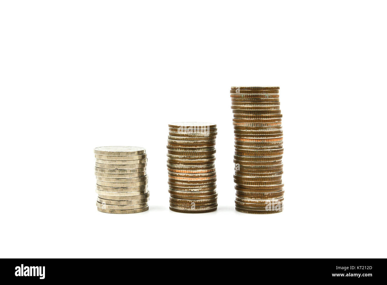 Coin stacks on a white background Stock Photo - Alamy