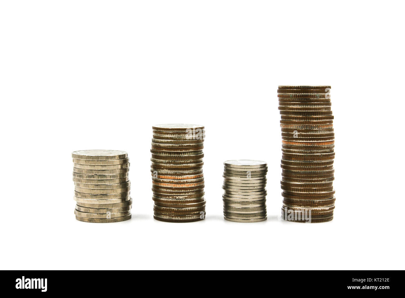 Coin stacks on a white background Stock Photo - Alamy