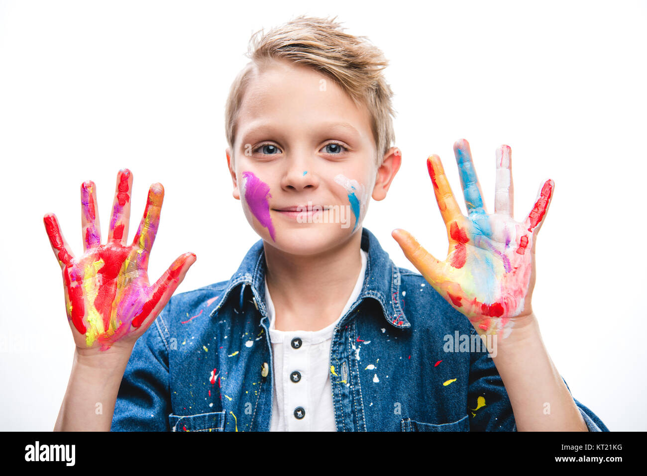 Excited schoolboy artist Stock Photo - Alamy