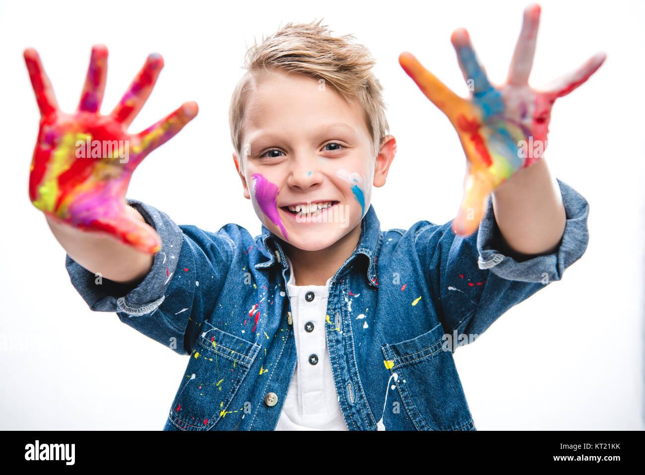 Excited schoolboy artist Stock Photo - Alamy