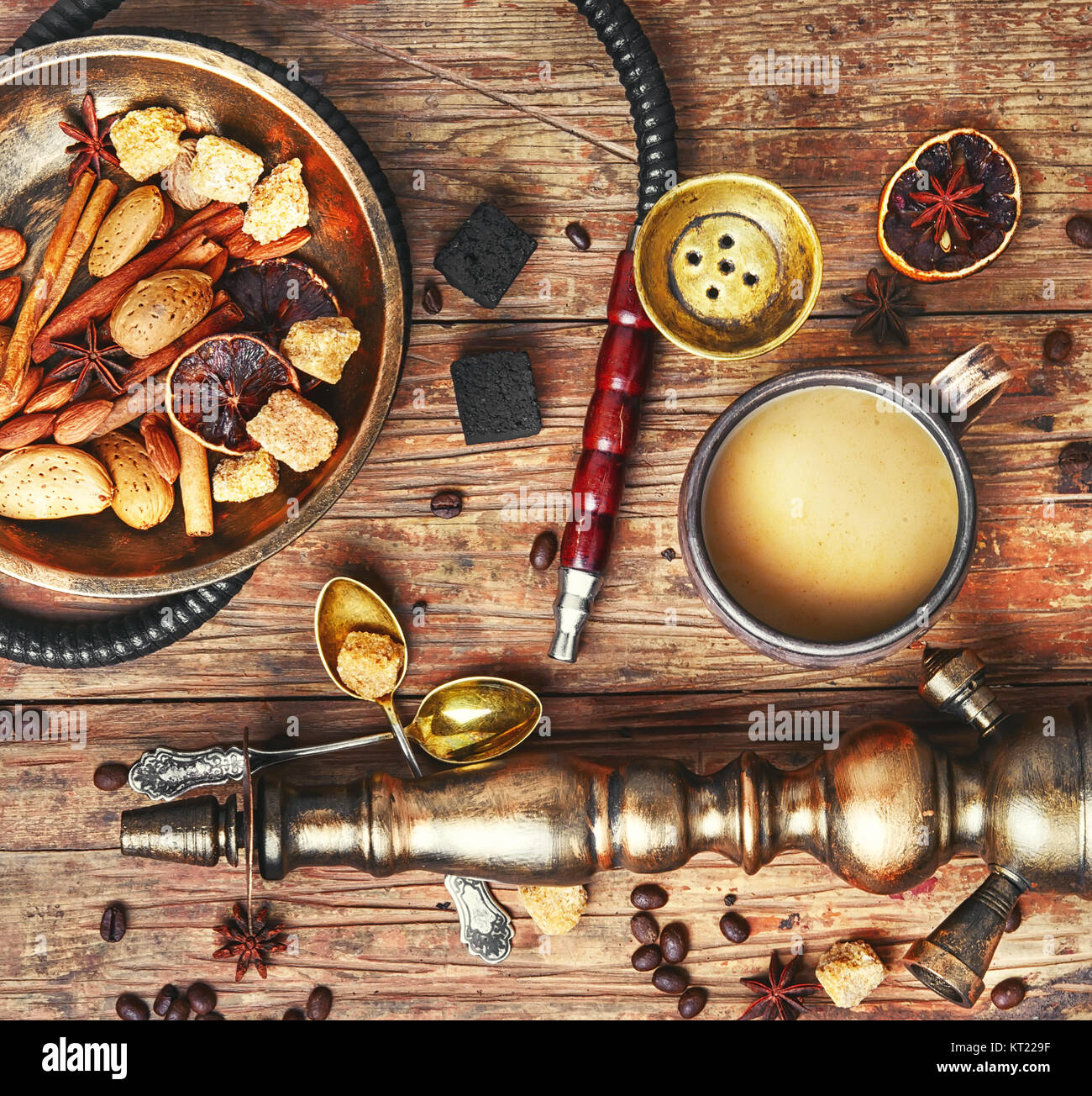aroma oriental hookah with coffee in vintage style Stock Photo - Alamy