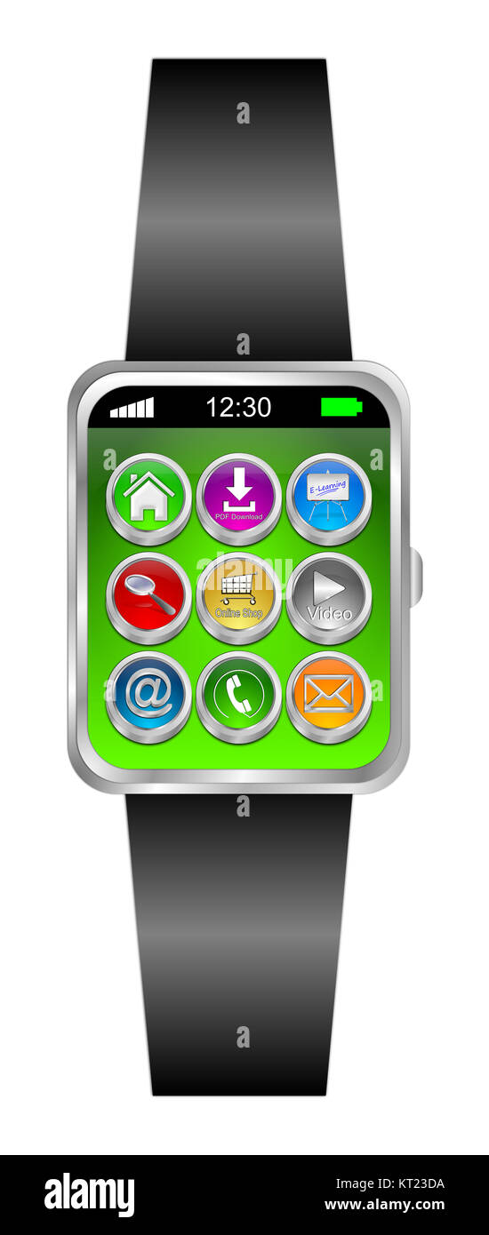 Smartwatch with different function Buttons - 3D illustration Stock ...