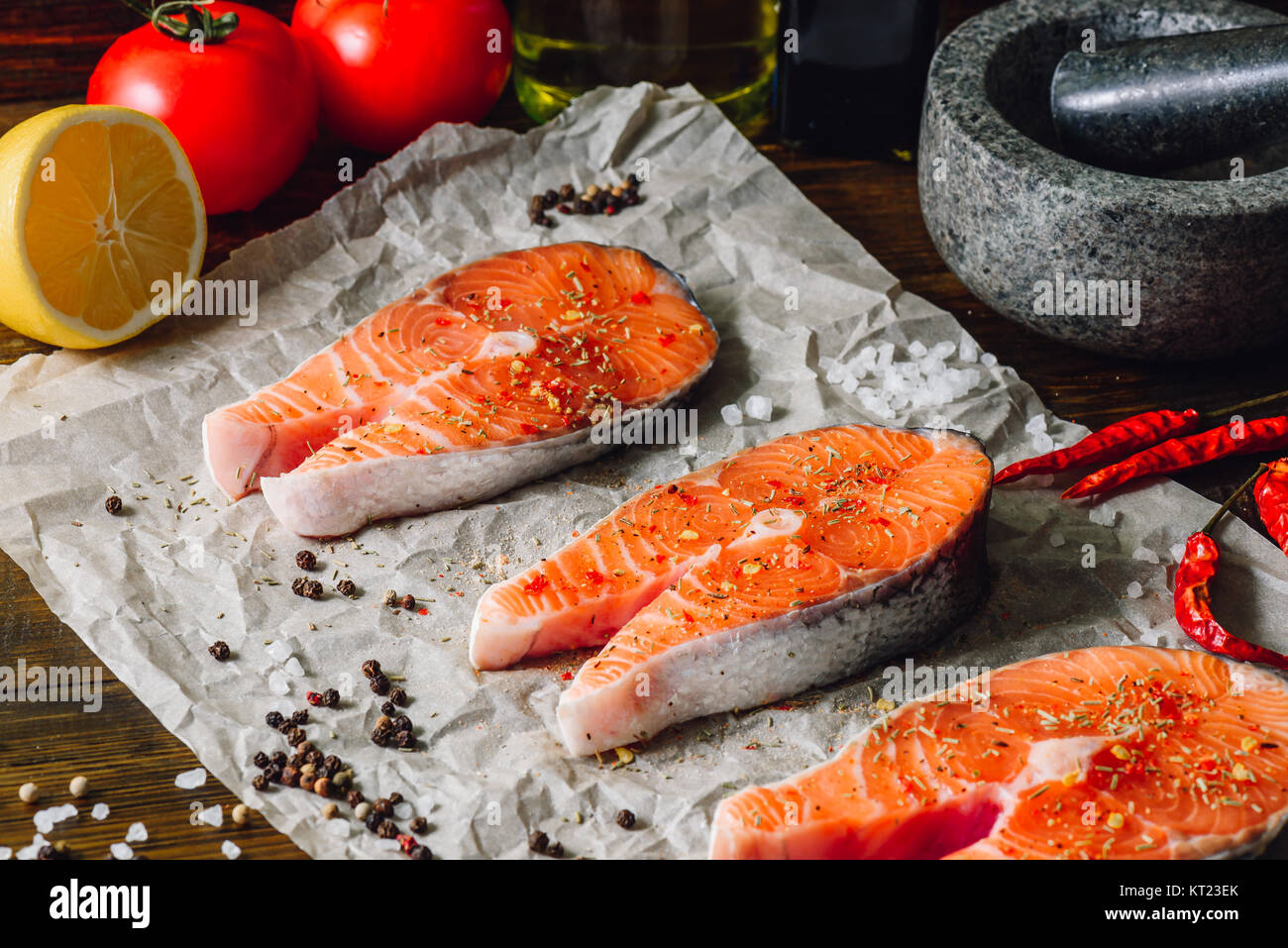 Raw Red Fish and Some Spices Stock Photo - Alamy