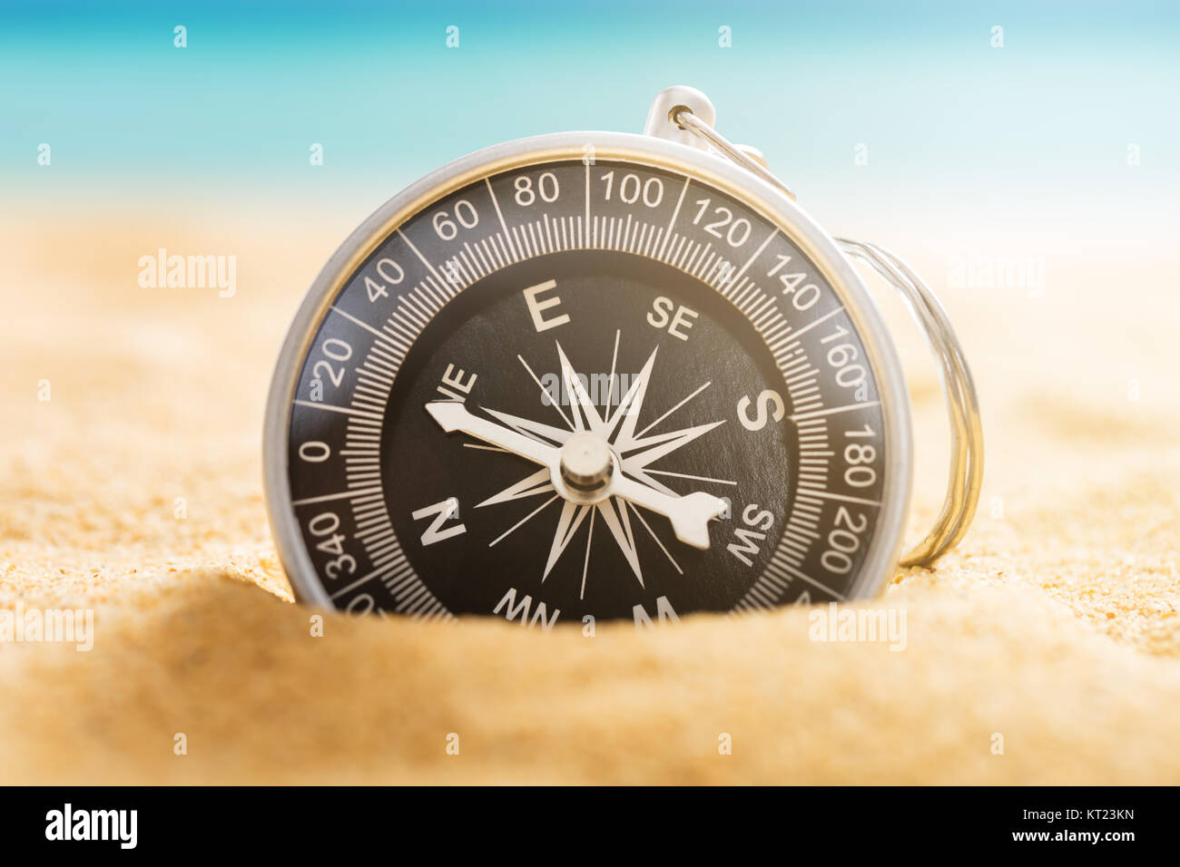 Compass On Sandy Beach Stock Photo - Alamy