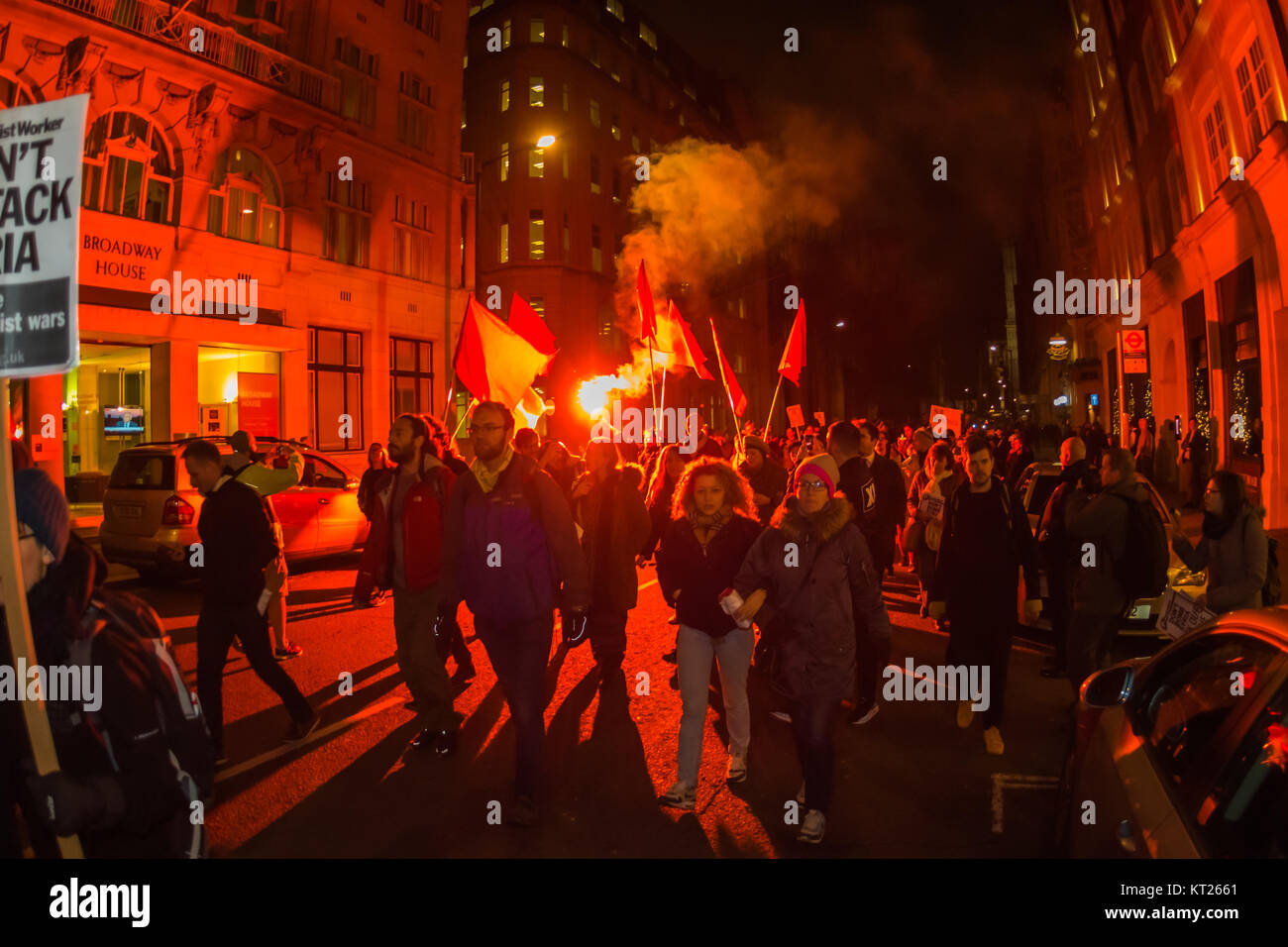 A red flare was set off as the emergency Don't Bomb Syria protest by ...