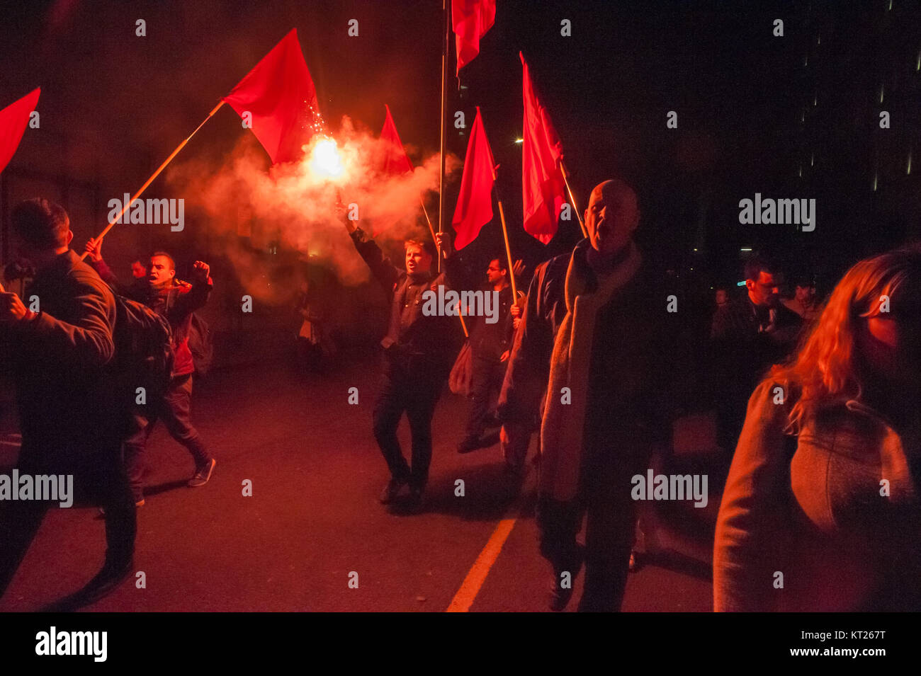 A red flare was set off as the emergency Don't Bomb Syria protest by ...