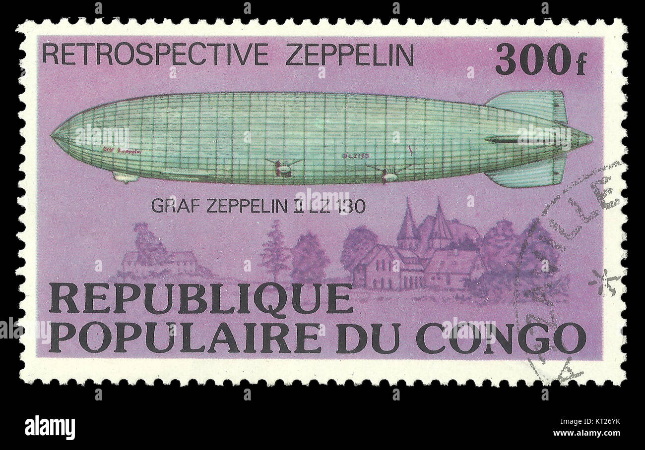 Congo - CIRCA 1977: Color stamp on Topic Retrospective of Airships ...