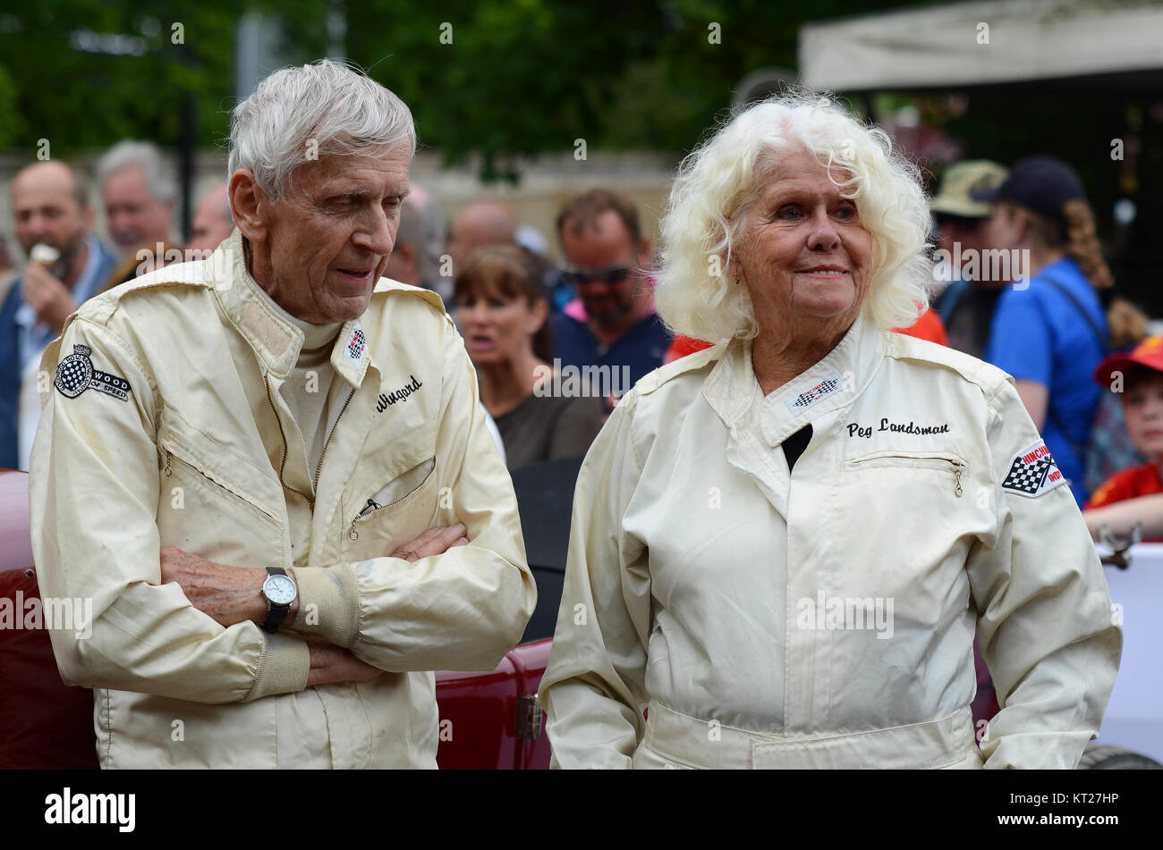 George Wingard and Peg Landsman before driving a vintage car up the ...