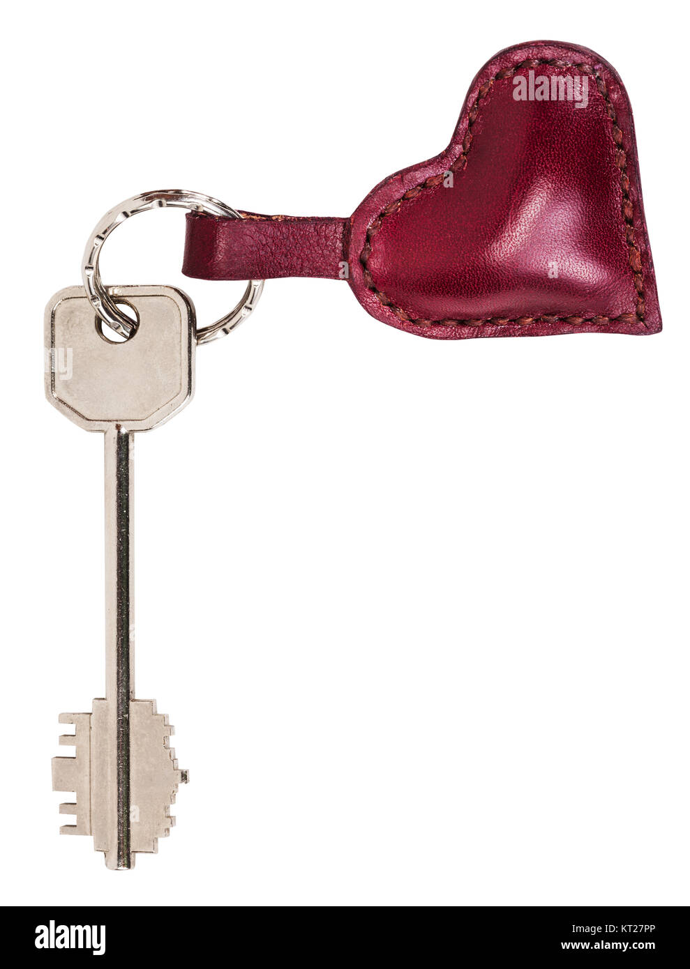 big key with red leather heart shape keychain Stock Photo - Alamy
