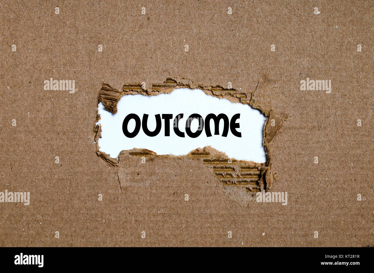 The word outcome appearing behind torn paper Stock Photo - Alamy