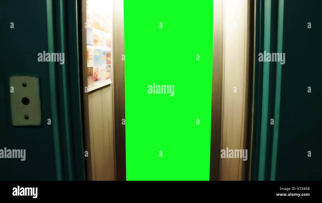 Elevator open with green screen Stock Photo - Alamy