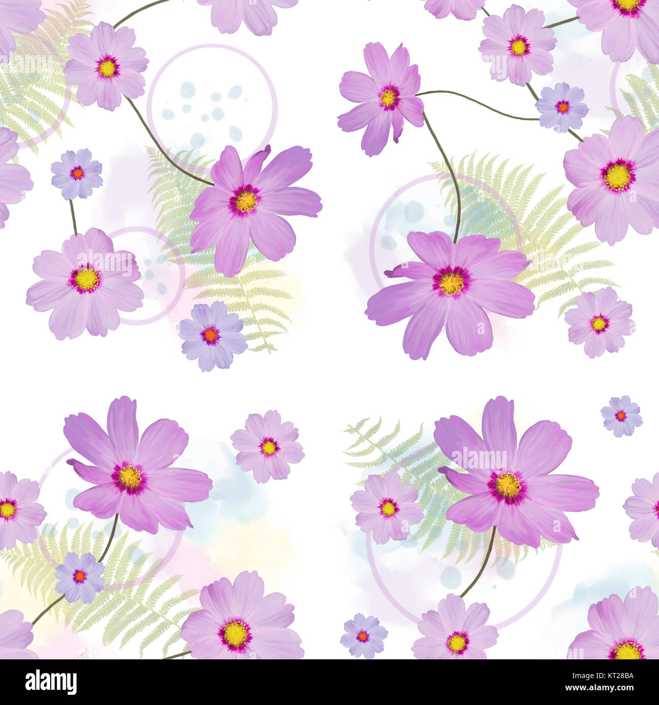seamless floral pattern with cosmos flowers and leaves Stock Photo - Alamy