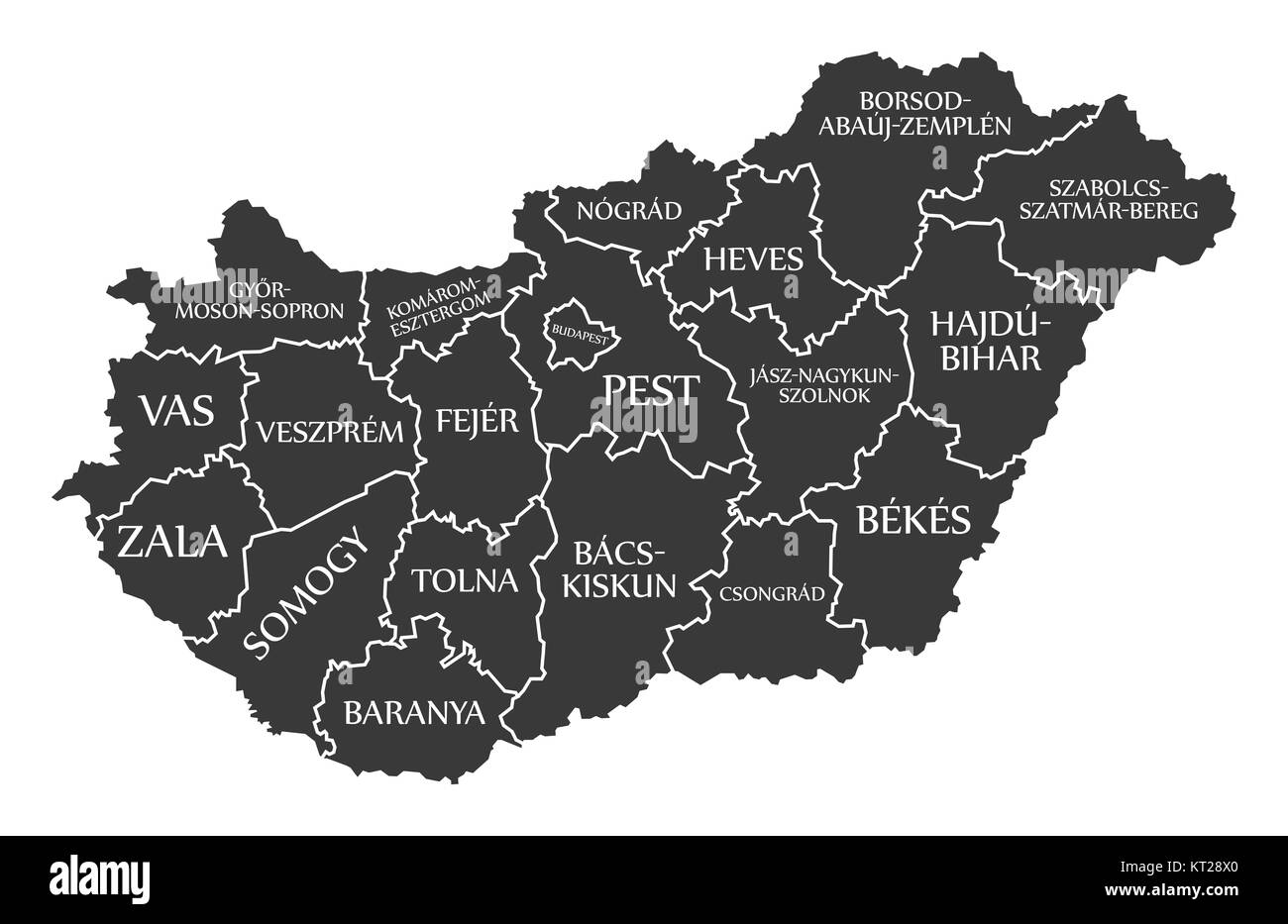 Hungary Map labelled black illustration Stock Photo - Alamy