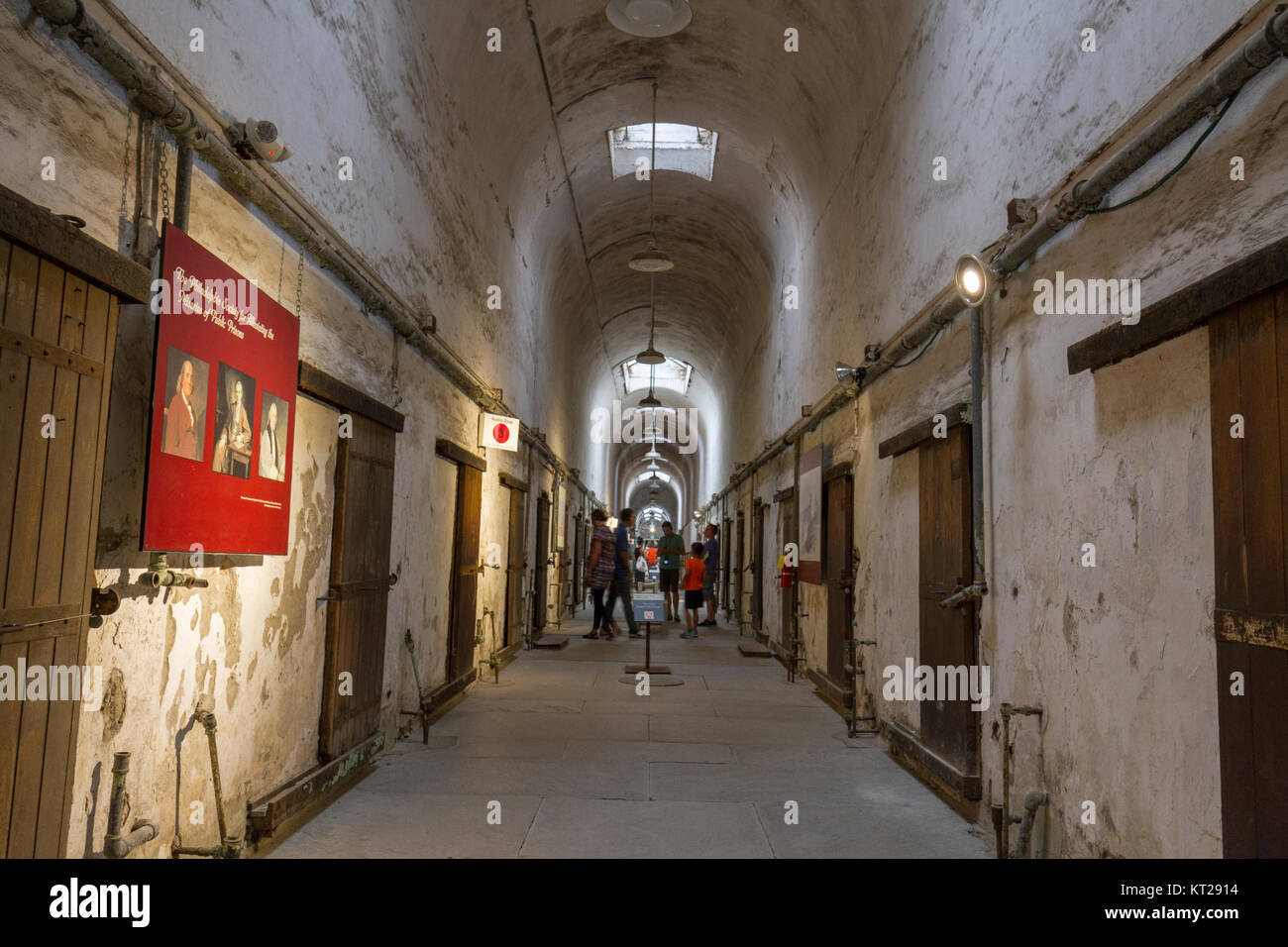 View along prison wing corridor in the Eastern State Penitentiary ...