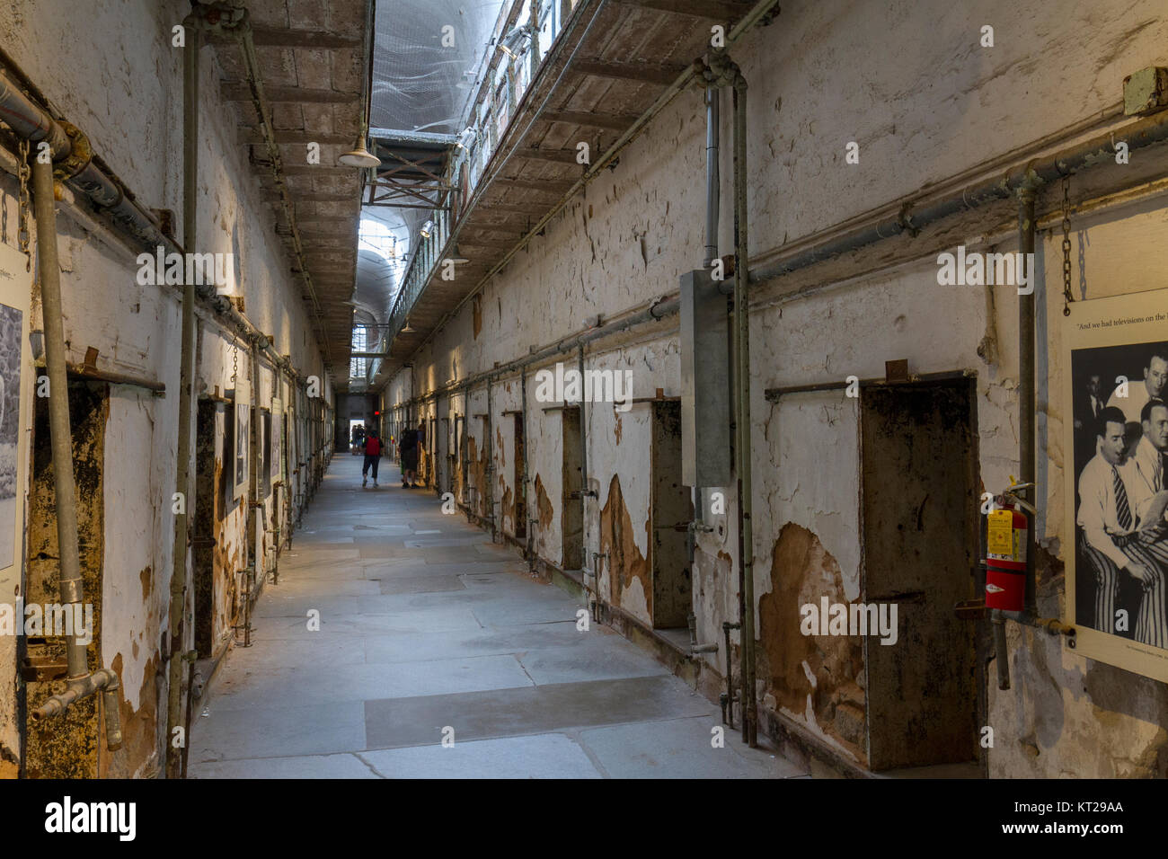 View along prison wing corridor in the Eastern State Penitentiary ...